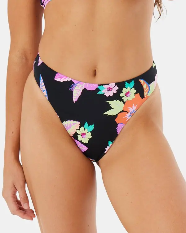 Roxy Midrise High Leg Bikini Bottom - Multi Floral Black