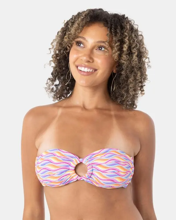 Roxy High Tide Ring Bandeau Bikini Top - Pink Combo