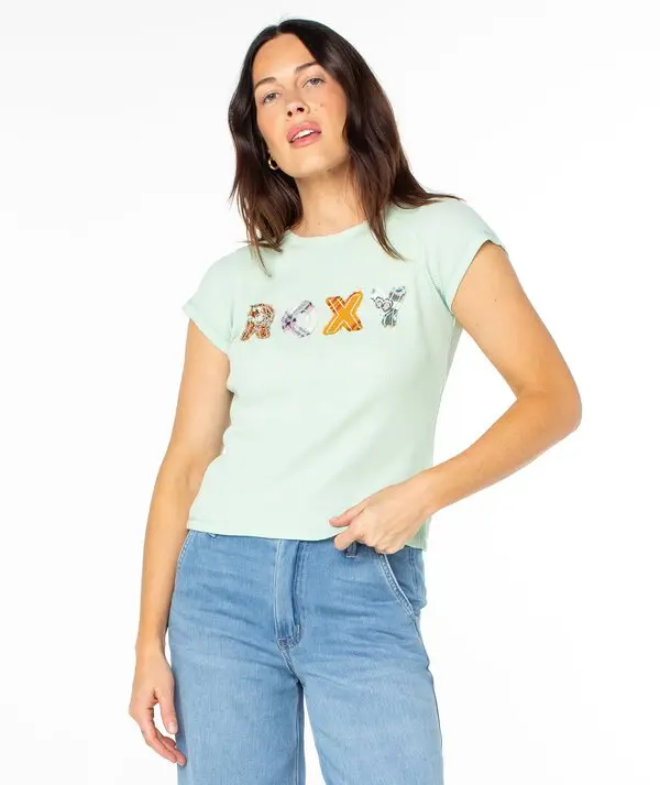 Roxy Patchwork Cotton Rib Baby Tee - Cameo Green Roxy Patchwork