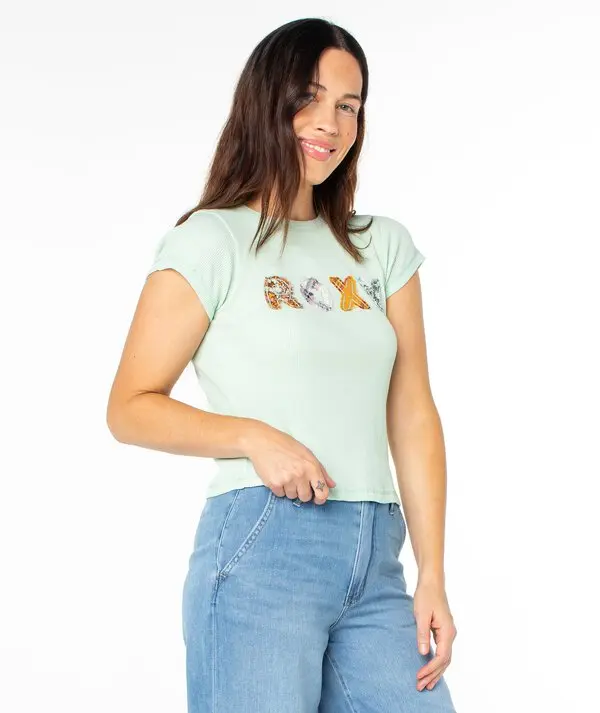 Roxy Patchwork Cotton Rib Baby Tee - Cameo Green Roxy Patchwork