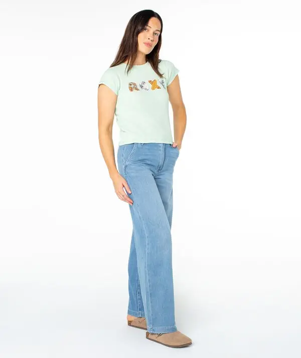 Roxy Patchwork Cotton Rib Baby Tee - Cameo Green Roxy Patchwork