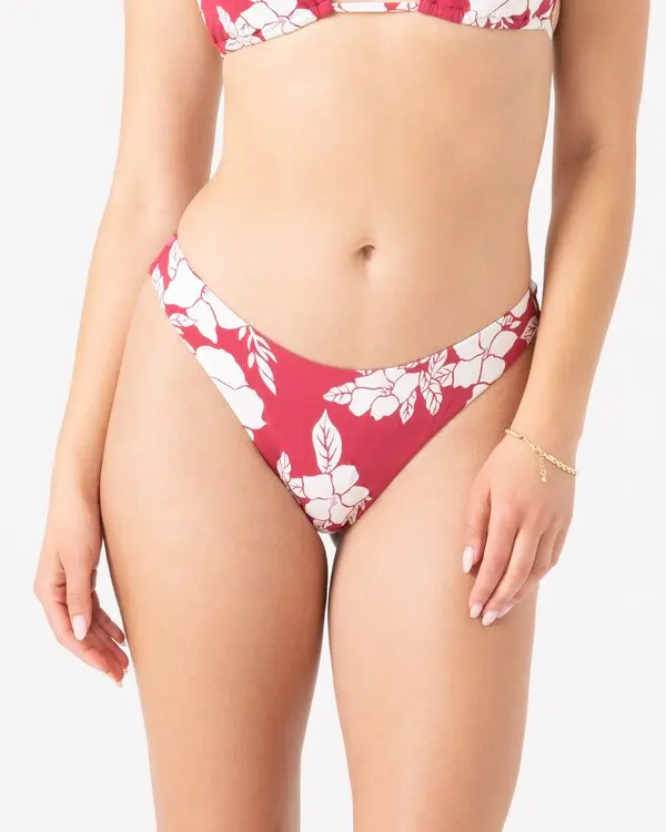 Roxy Hibiscus Hideaway Scoop Cheeky Bikini Bottom - Holly Berry
