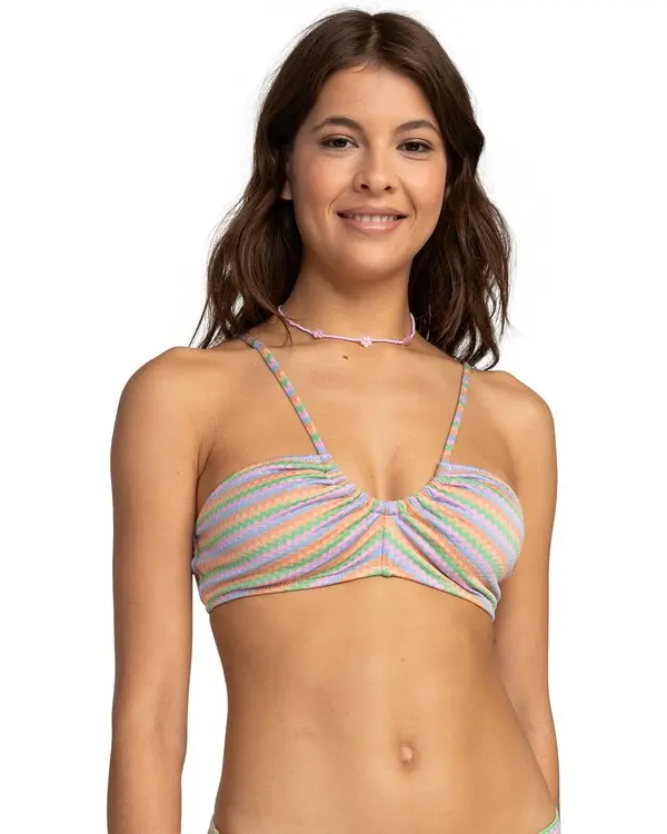 Roxy Wavy Stripe Bralette Bikini Top - Papaya Navy Stripes