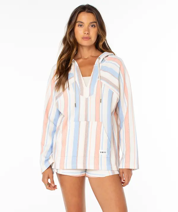Roxy Poncho-style Pullover Hoodie - Dew Lineup Stripe