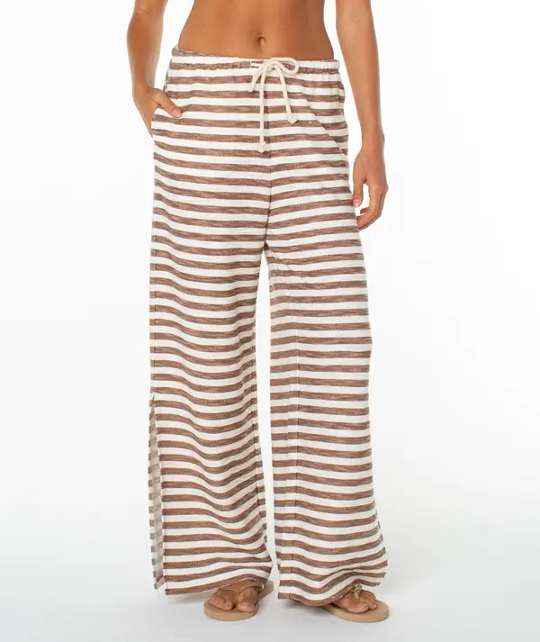 Roxy Slub Knit Terry Wide Leg Pants - Brownie Freebird Stripe