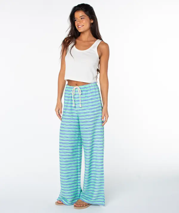 Roxy Slub Knit Terry Wide Leg Pants - Spring Bud Freebird Stripe