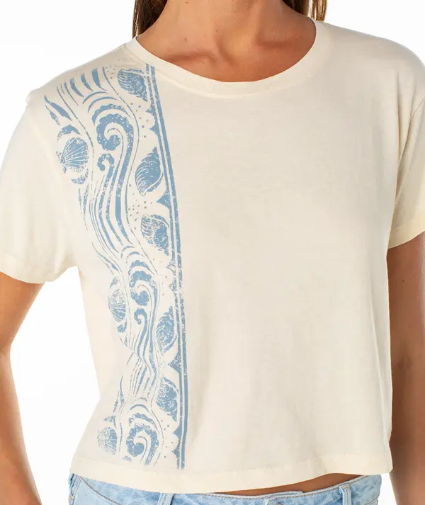 Roxy Sealife Border Cropped Boxy Tee - Parchment