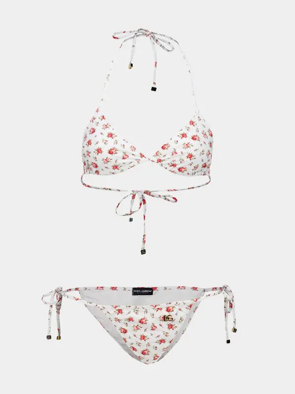 Dolce & Gabbana Rose Print Triangle Bikini - Red