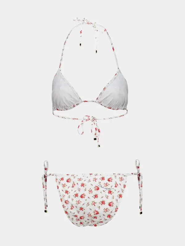 Dolce & Gabbana Rose Print Triangle Bikini - Red