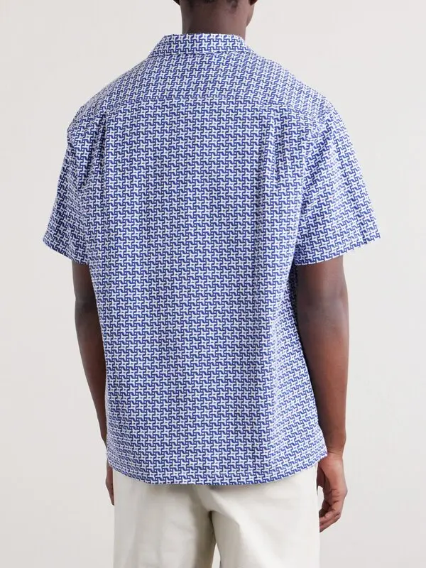 Portuguese Flannel Soul Convertible-collar Printed Cotton Shirt - Blue
