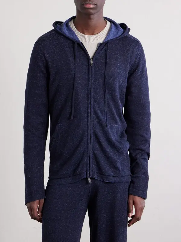 PIACENZA CASHMERE 1733 Knitted Silk And Linen-blend Zip-up Hoodie
