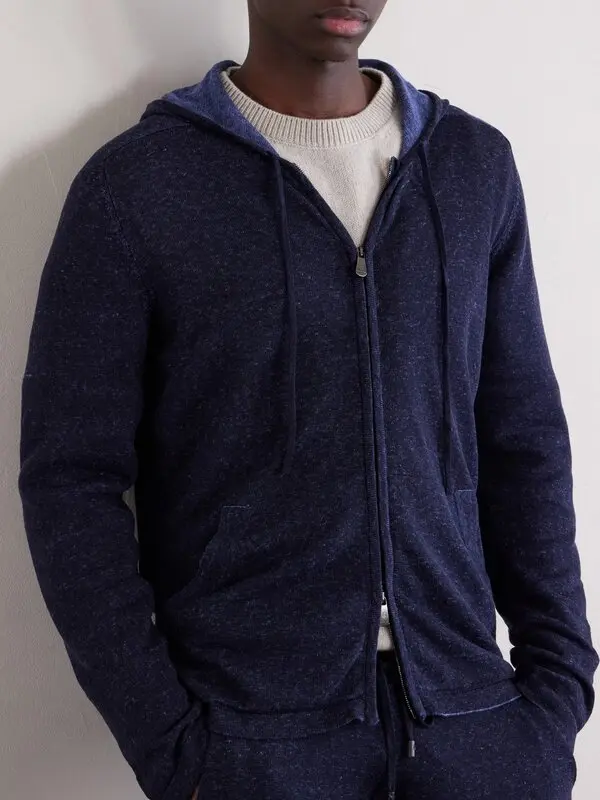 PIACENZA CASHMERE 1733 Knitted Silk And Linen-blend Zip-up Hoodie