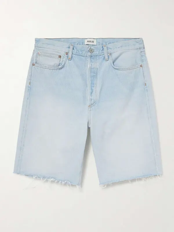 AGOLDE Anson Straight-leg Frayed Denim Shorts - Blue
