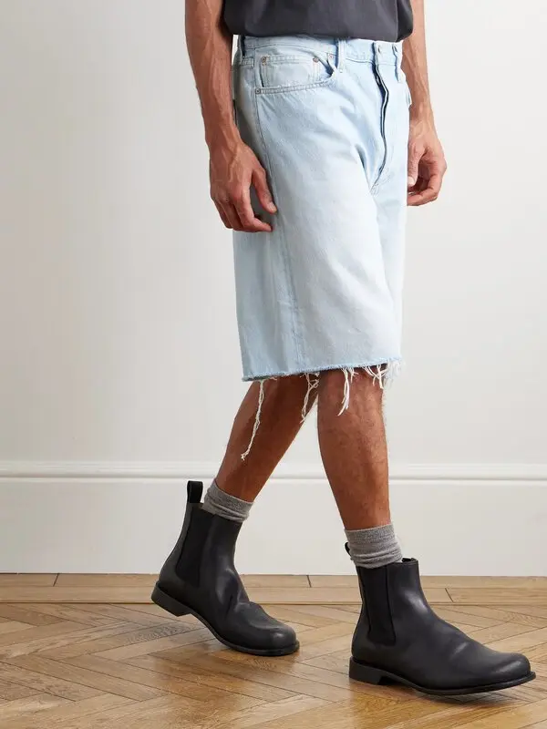 AGOLDE Anson Straight-leg Frayed Denim Shorts - Blue