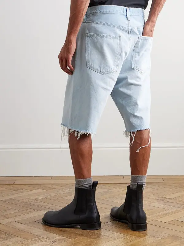 AGOLDE Anson Straight-leg Frayed Denim Shorts - Blue