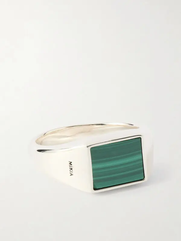 MIKIA Rectangle Malachite Sterling Silver Ring - Green