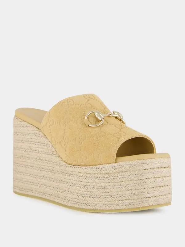 Gucci Gg Platform Espadrille With Horsebit - Beige