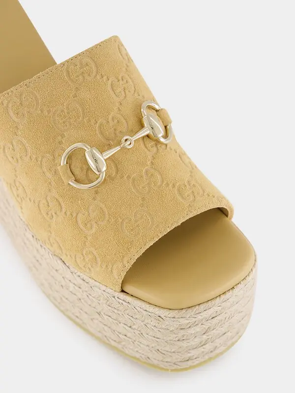 Gucci Gg Platform Espadrille With Horsebit - Beige
