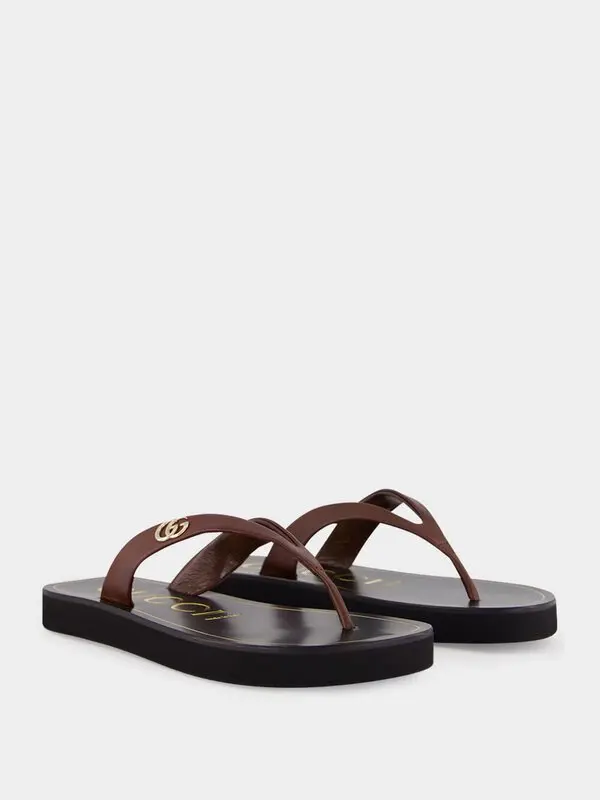 Gucci Leather Flat Sandals With Interlocking G - Brown
