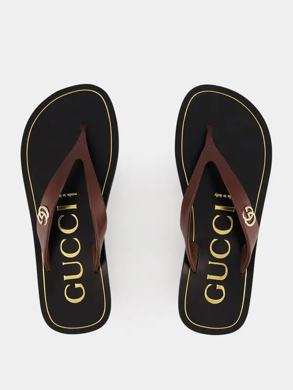 Gucci Leather Flat Sandals With Interlocking G - Brown