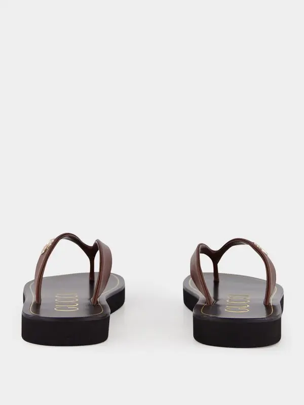 Gucci Leather Flat Sandals With Interlocking G - Brown