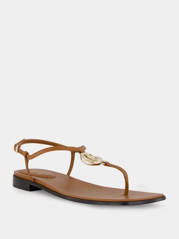 Gucci Leather Flat Thong Sandals With Interlocking G - Brown