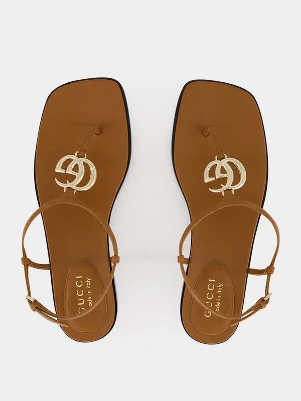 Gucci Leather Flat Thong Sandals With Interlocking G - Brown