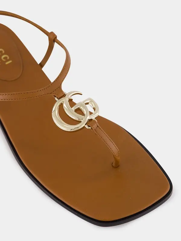 Gucci Leather Flat Thong Sandals With Interlocking G - Brown