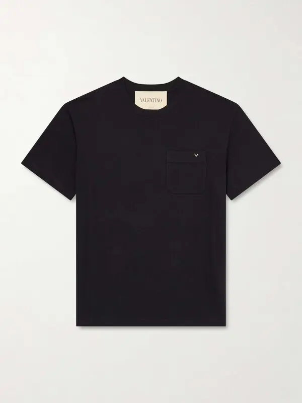 Valentino Garavani Vgold Cotton-jersey T-shirt - Black