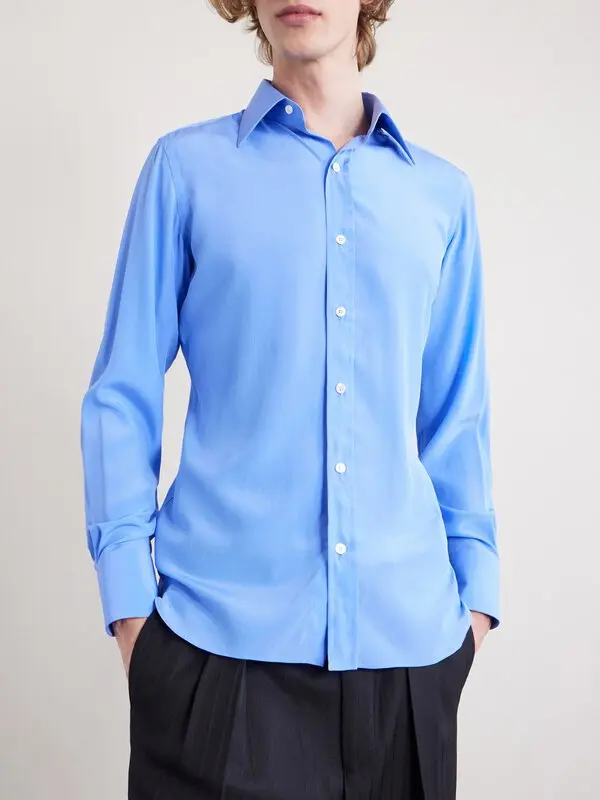 TOM FORD Silk-charmeuse Shirt - Blue
