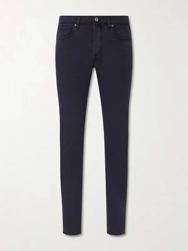 SLOWEAR Slim-fit Stretch Cotton-blend Gabardine Trousers - Blue