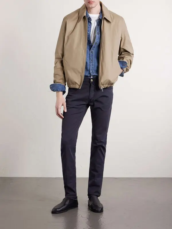 SLOWEAR Slim-fit Stretch Cotton-blend Gabardine Trousers - Blue