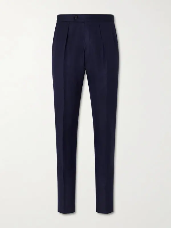 SLOWEAR Tapered Pleated Wool And Linen-blend Trousers