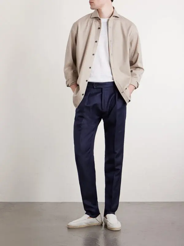 SLOWEAR Tapered Pleated Wool And Linen-blend Trousers
