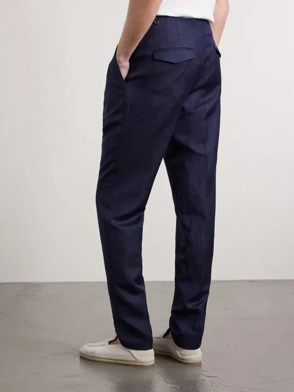 SLOWEAR Tapered Pleated Wool And Linen-blend Trousers