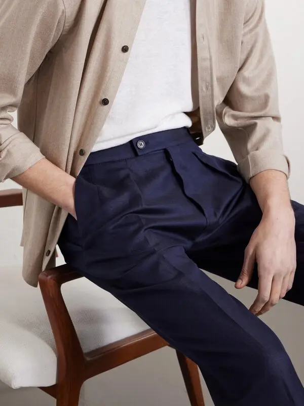 SLOWEAR Tapered Pleated Wool And Linen-blend Trousers