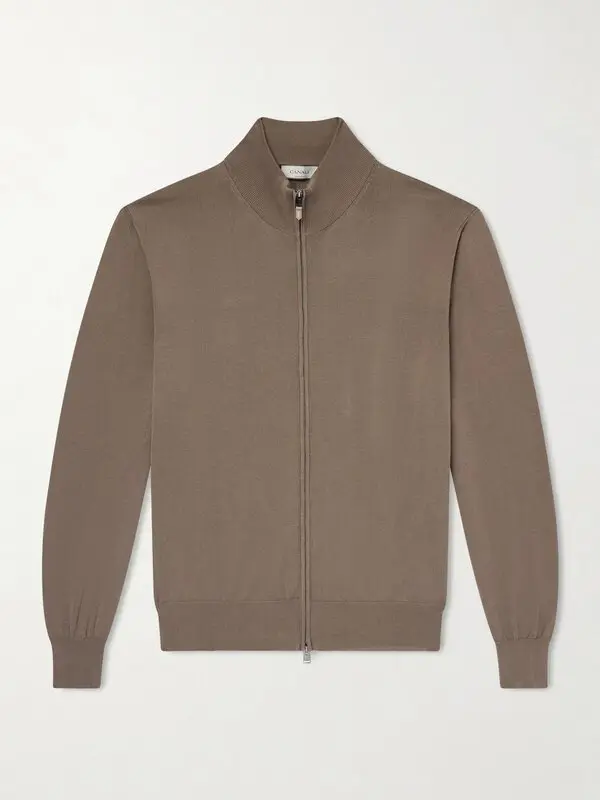 Canali Slim-fit Cotton Zip-up Sweater - Brown