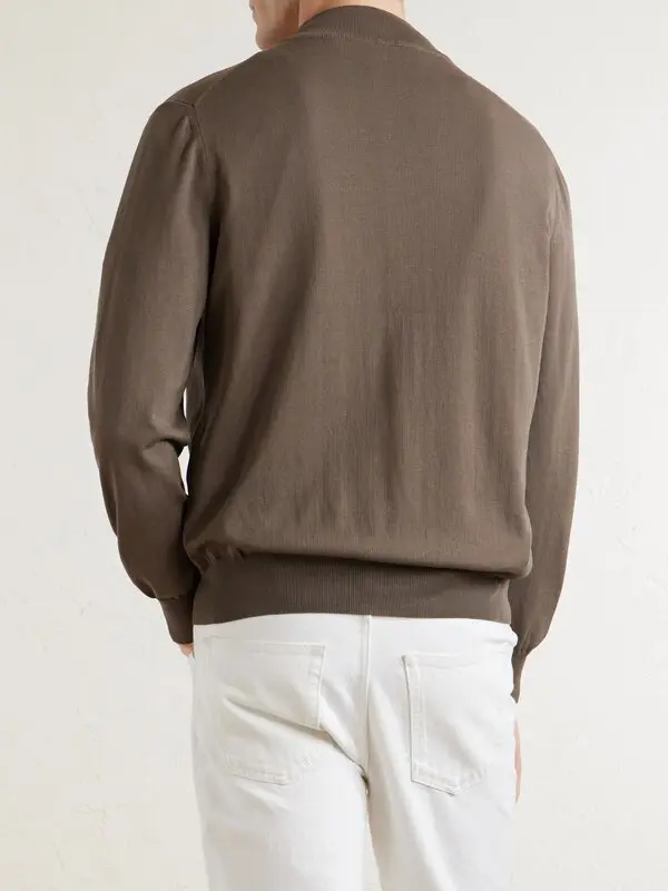 Canali Slim-fit Cotton Zip-up Sweater - Brown