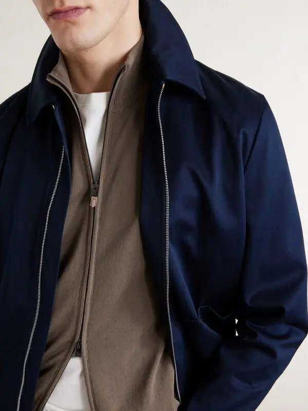 Canali Slim-fit Cotton Zip-up Sweater - Brown