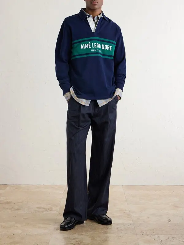 Aimé Leon Dore Logo-embroidered Cotton-jersey Polo Sweater - Blue