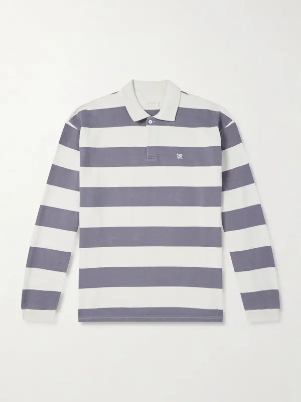 Aimé Leon Dore Striped Cotton-jersey Polo Sweater - Gray