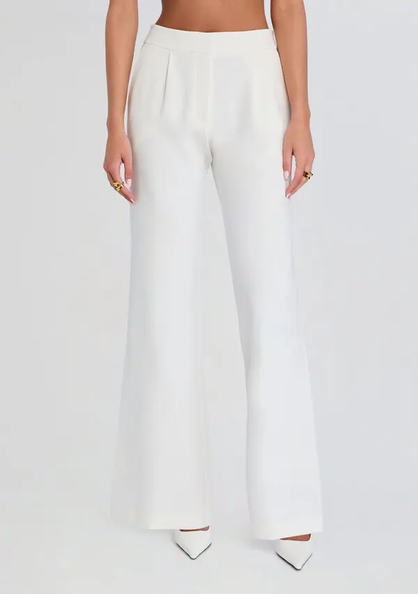 SANS FAFF Pin Tuck Palazzo Pants - White