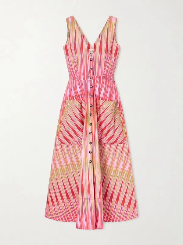 Saloni Zoey Printed Cotton-poplin Midi Dress