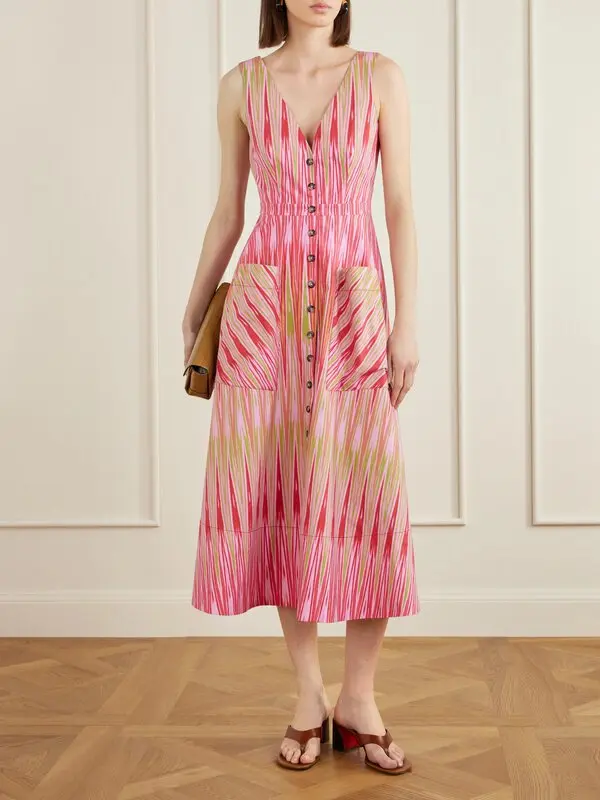 Saloni Zoey Printed Cotton-poplin Midi Dress