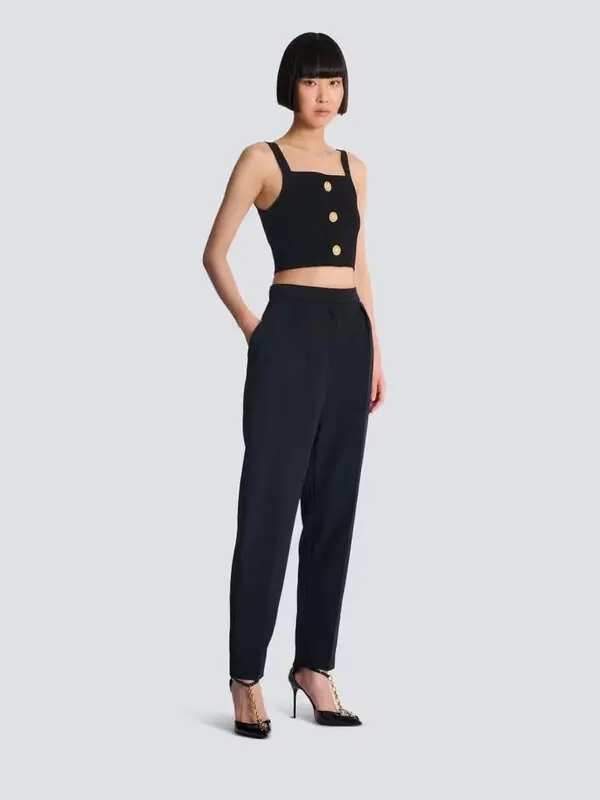 Balmain Knit Bralette Top With Buttons - Black