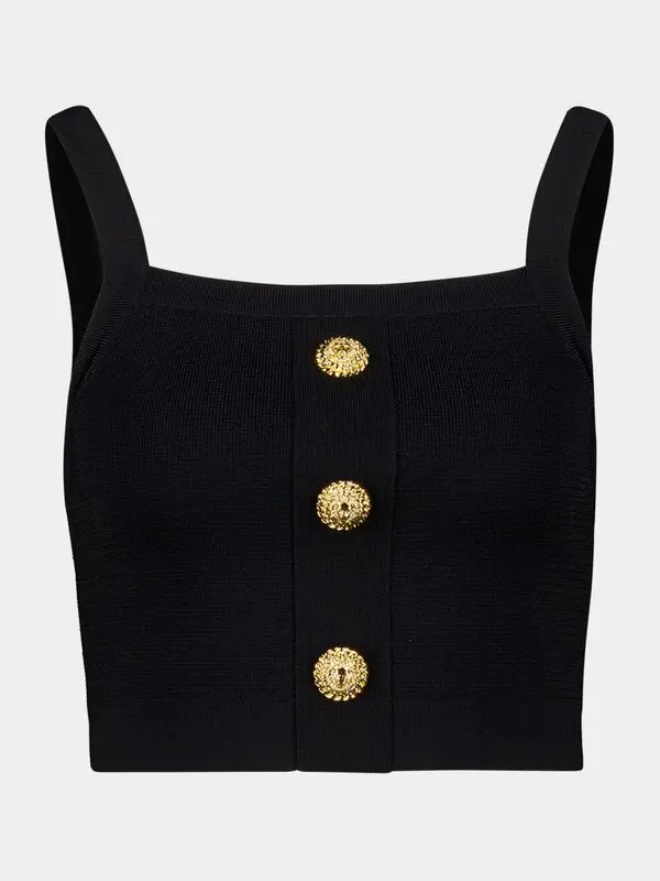 Balmain Knit Bralette Top With Buttons - Black