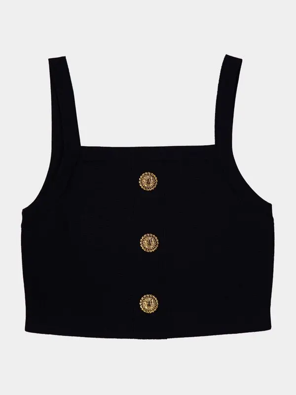 Balmain Knit Bralette Top With Buttons - Black