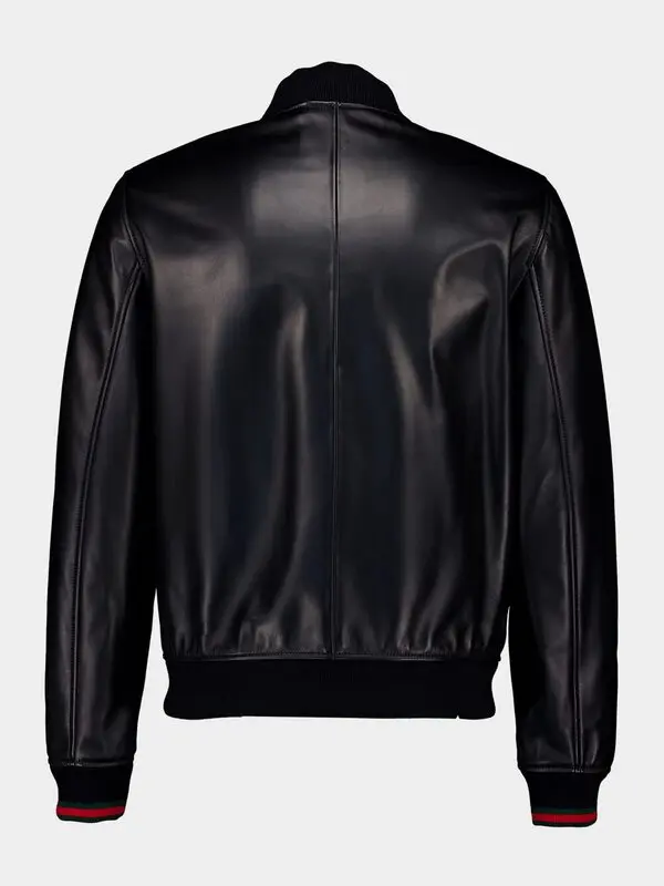 Gucci Leather Bomber Jacket With Web