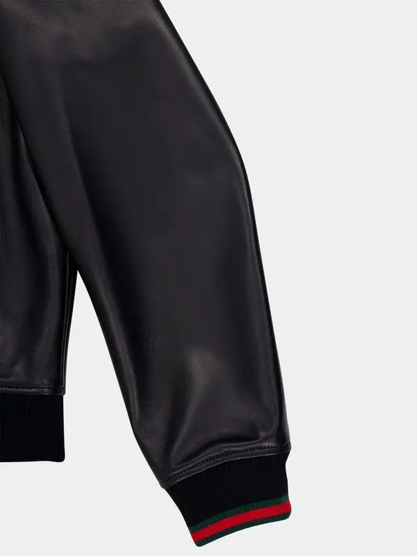 Gucci Leather Bomber Jacket With Web