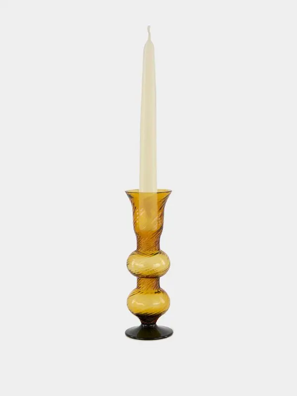 La DoubleJ Amber Murano Glass Bubble Candlestick - Yellow